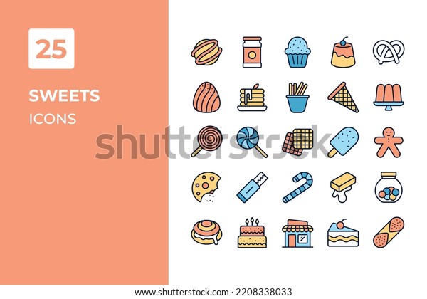 Sweets Icons Collection Set Vector Line Stock Vector (Royalty Free ...