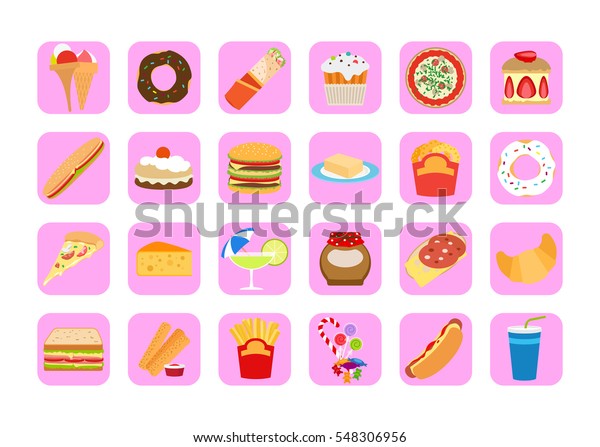 Sweets Icons Fatty Food Vector Set Stock Vector (Royalty Free ...