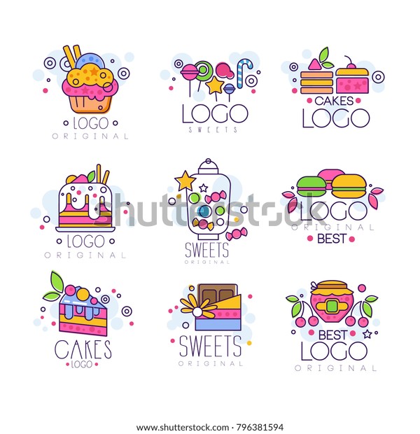 Sweets Logos Set Confectionery Bakery Products Stock Vector (Royalty ...