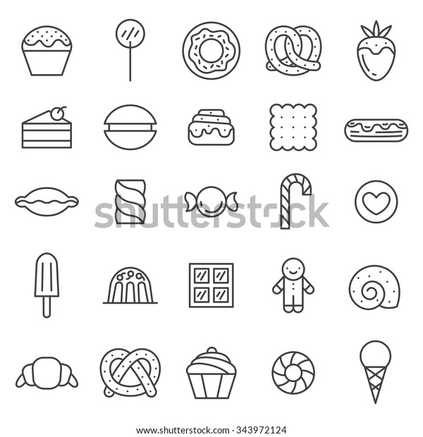 Sweets Outline Gray Icons Vector Set Stock Vector (Royalty Free ...