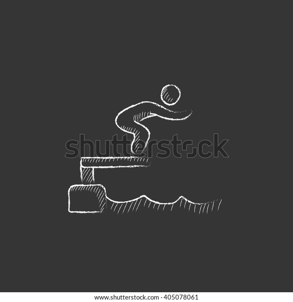 Swimmer Jumping Starting Block Pool Drawn Stock Vector (Royalty Free ...