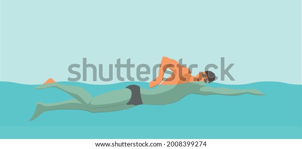 Swimmer Side View Man Crawl Swimming Stock Vector (Royalty Free) 2008399274