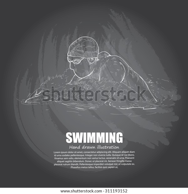 Swimming Background On Chalkboard Drawing Vector Stock Vector (Royalty ...