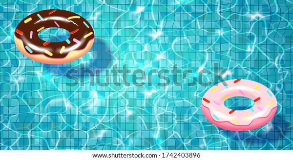 Swimming Pool Floating Realistic Donuts Blue Stock Vector (Royalty Free ...