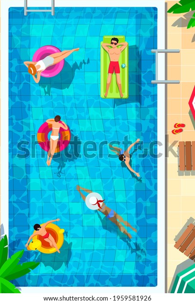 Swimming Pool Top View Background People Stock Vector (Royalty Free ...