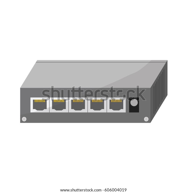 Switch Hub Network 4 Port เวกเตอร์สต็อก (ปลอดค่าลิขสิทธิ์) 606004019