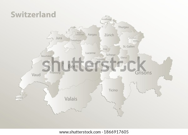 Switzerland map, administrative division separates, regions and names ...
