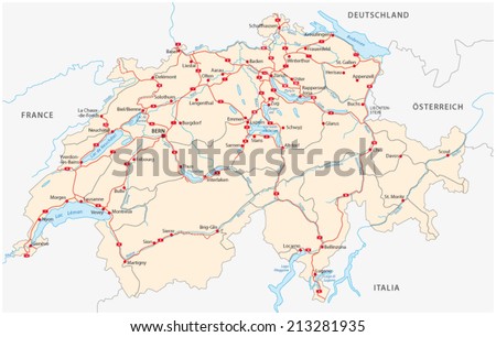 Switzerland Road Map Stock Vector (Royalty Free) 213281935 - Shutterstock