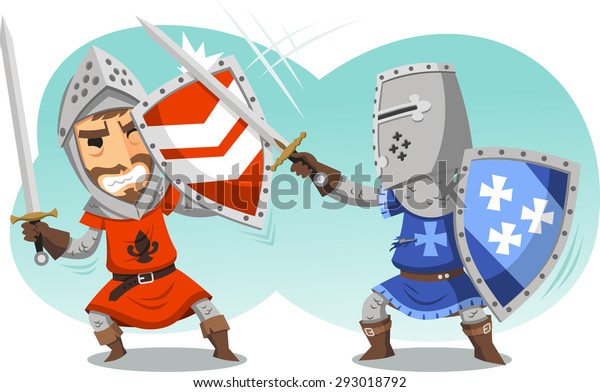 Sword Fighting Knights Full Armor Cartoon Stock Vector (Royalty Free ...