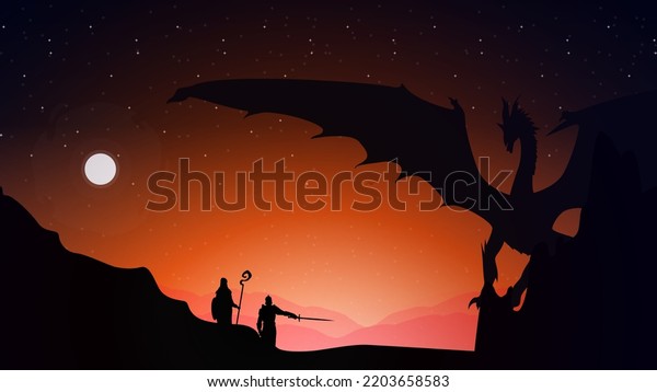 Sword Mage Fighting Dragon Night Wizard Stock Vector (Royalty Free ...