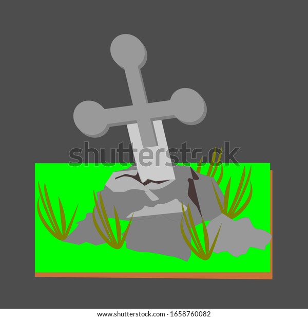 Sword On Rock Background Grey Grass Stock Vector (Royalty Free ...