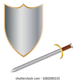 Sword Shield Design Isolated On White: เวกเตอร์สต็อก (ปลอดค่าลิขสิทธิ์ ...