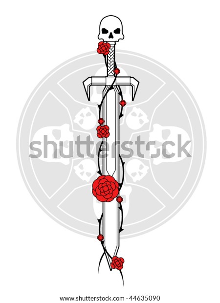 Sword Shield Skull Roses Tattoo Design Stock Vector (Royalty Free) 44635090
