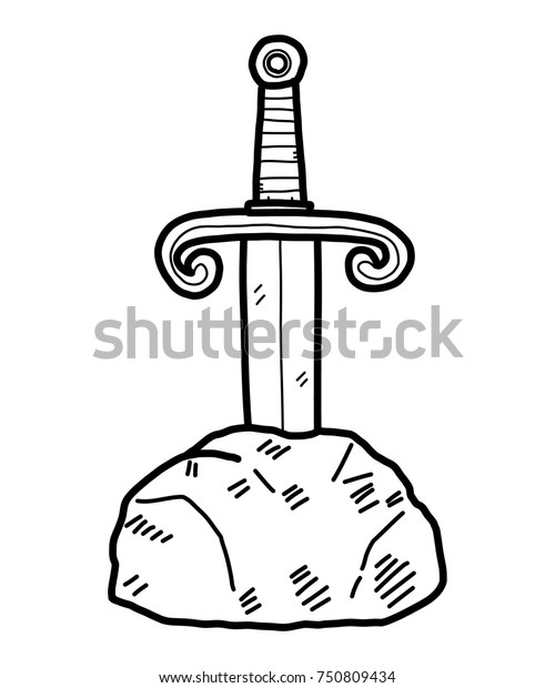 Sword Stone Cartoon Vector Illustration Black Stock Vector (Royalty ...