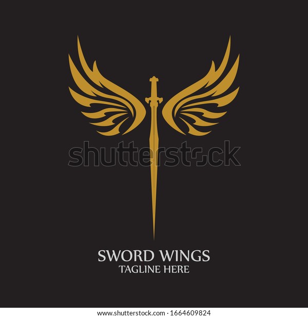 Sword Wings Golden Sword Symbol On Stock Vector (Royalty Free) 1664609824