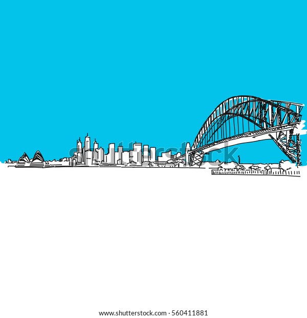Sydney Harbour Bridge Skyline Handdrawn Vector Stock Vector (Royalty ...