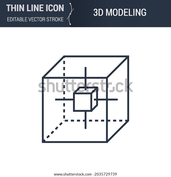 Symbol 3d Modeling Icon Thin Line Stock Vector (Royalty Free ...