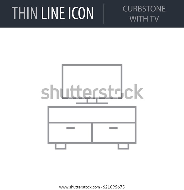 Symbol Curbstone Tv Thin Line Icon Stock Vector (Royalty Free ...