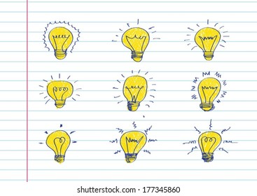 Symbol Ideas Hand Drawn Light Bulbs Stock Vector (Royalty Free ...