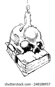 Symbolic Composition Skull Book Candle Graphics Stock Vector (Royalty ...