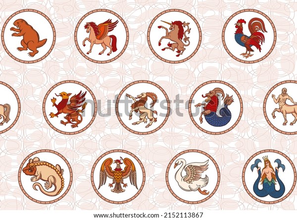 Symbolic Heraldic Animals Creatures Classic Traditional: เวกเตอร์สต็อก ...