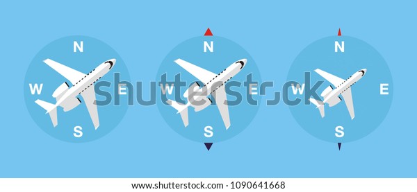 Symbols Compass Flying Airplane: vector de stock (libre de regalías ...