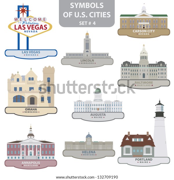 Symbols Us Cities Set 4 Vector Stock Vector (Royalty Free) 132709190 ...