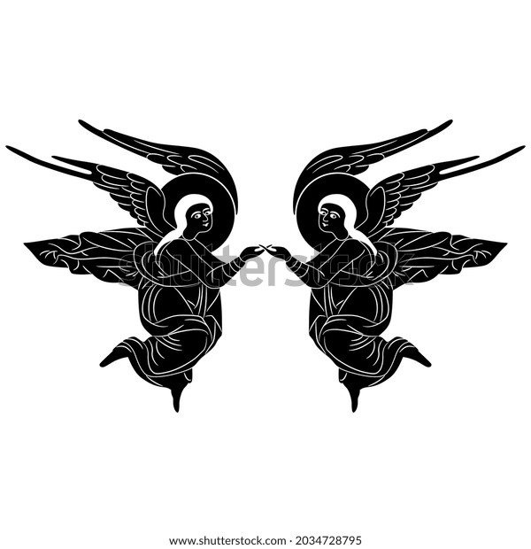 Symmetrical Design Two Flying Angels Black Stock Vector (Royalty Free ...