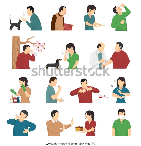 Symptoms Causes Allergic Reaction Flat Icons Stock Vector (Royalty Free ...