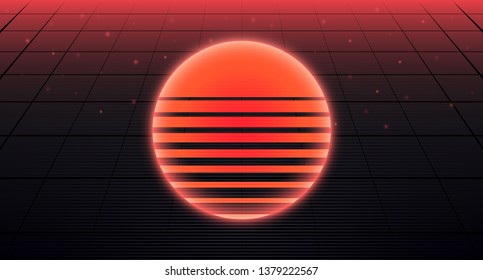 Synthwave Wireframe Net Sun 80s Retro: เวกเตอร์สต็อก (ปลอดค่าลิขสิทธิ์ ...