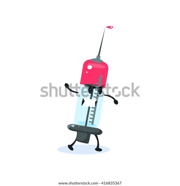 Syringe Cartoon Character Simple Flat Vector Stok Vektör (Telifsiz ...