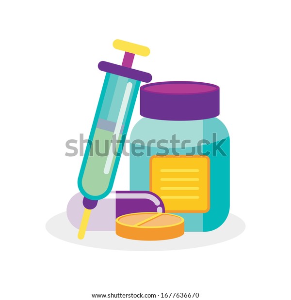 Syringes Pills Tablets Liquid Medicine Bottles Stock Vector (Royalty ...