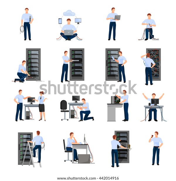 System Administrator Flat Icons Set Server Stock Vector (Royalty Free ...
