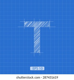 T Letter Architectural Plan On Blue Stock Vector (Royalty Free ...