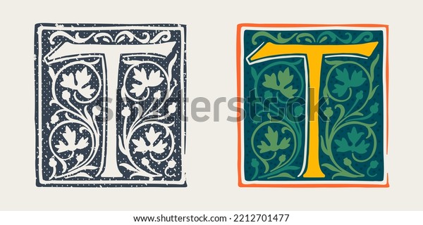 T Letter Logo Medieval Gothic Style Stock Vector (Royalty Free ...