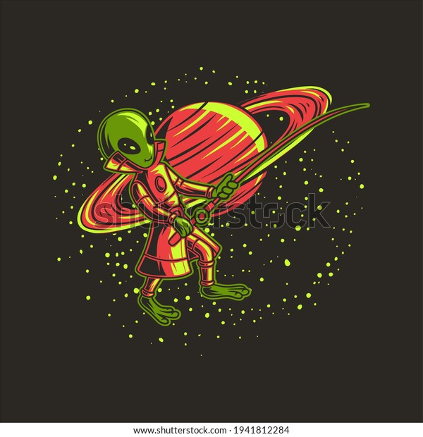 T Shirt Design Alien Pulling Fish Stock Vector (Royalty Free ...