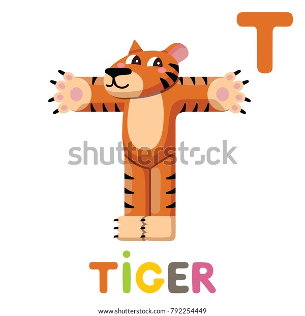 T Tiger Letter T Tiger Cute Stock Vector (Royalty Free) 792254449