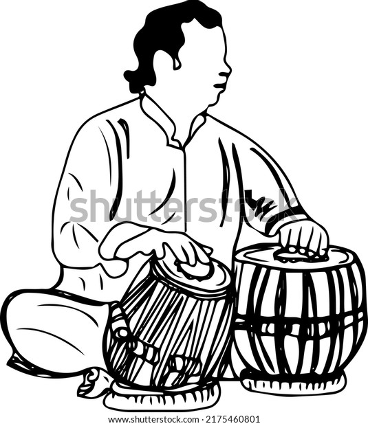 Tabla Player Sketch Drawing Indian Musical: เวกเตอร์สต็อก (ปลอดค่า ...