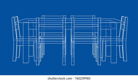 Table Chairs 6 People Wireframe Style Stock Vector (Royalty Free ...