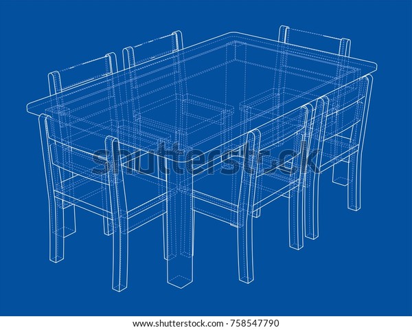 Table Chairs 6 People Wireframe Style Stock Vector (Royalty Free ...