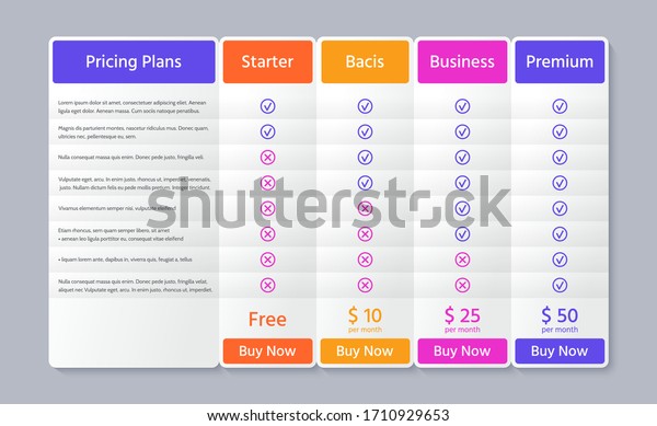 Table Price Plans Comparison Data Template Stock Vector (Royalty Free ...