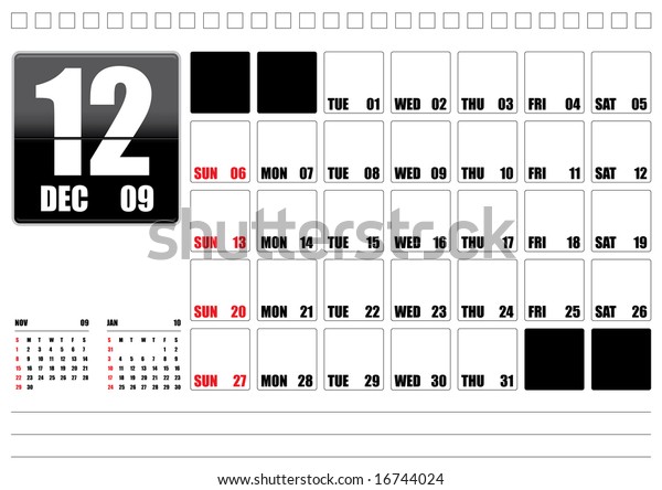 Table Top Calendar 2009 December Editable Stock Vector (Royalty Free ...