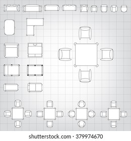 Tables Chairs Vector Illustration Interior Outline Stock Vector ...