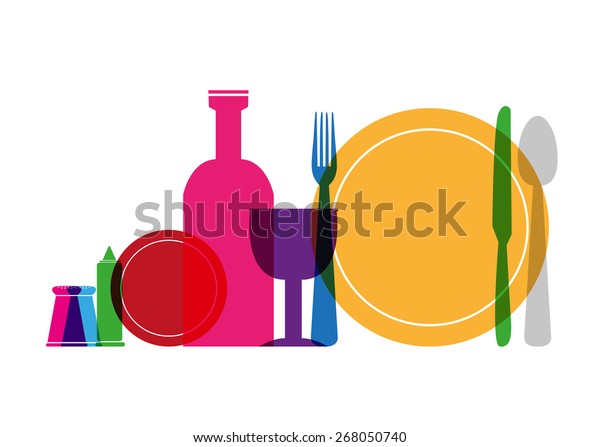 Tableware Colorful Style Illustration Concept Isolated Stock Vector ...