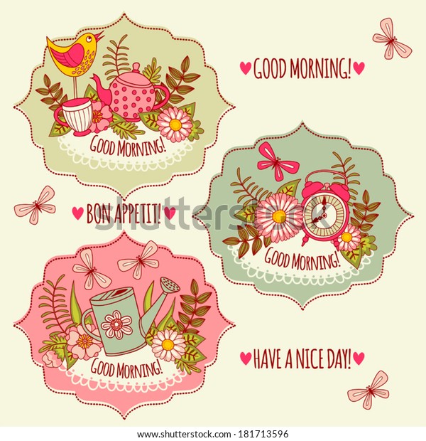 Tags "Good morning". Templates for postcards and invitations. Scrapbooking.