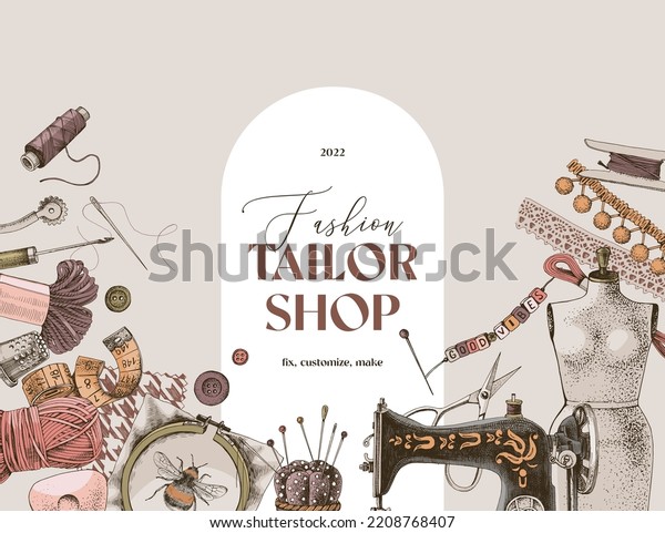 Tailor Shop Banner On Beige Background Stock Vector (Royalty Free ...