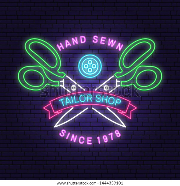 Tailor Shop Neon Design Emblem Vector: vector de stock (libre de ...