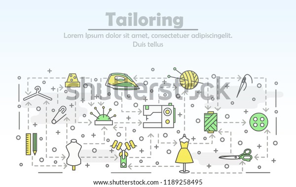 Tailoring Advertising Poster Banner Template Sewing 스톡 벡터(로열티 프리 ...
