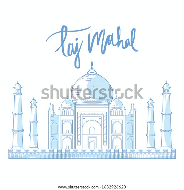 Taj Mahal Line Art Vector Hand Stock Vector (Royalty Free) 1632926620 ...