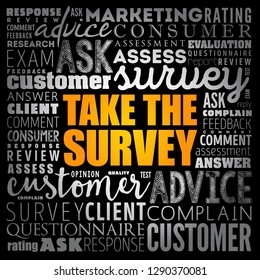 Take Survey Word Cloud Collage Business: เวกเตอร์สต็อก (ปลอดค่า ...
